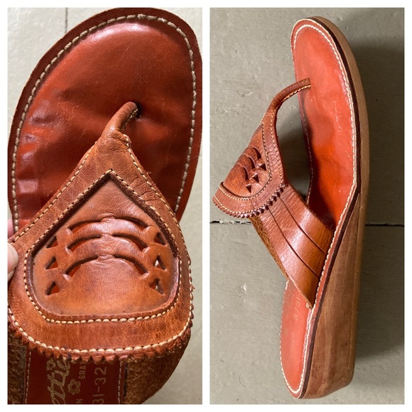 Shoes | Vintage Rust Leather Thong Sandals Made In Brazil Aztec Design ...